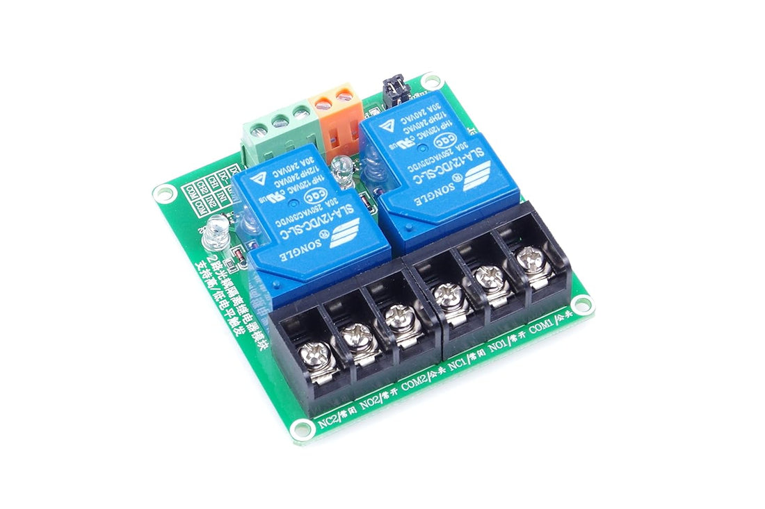 2 Channel Relay Module 30A with Optocoupler Isolation 5V Supports High– Robotronic